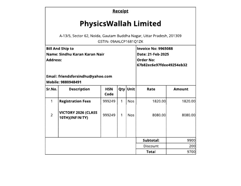 Physics Wallah Fees | PDF