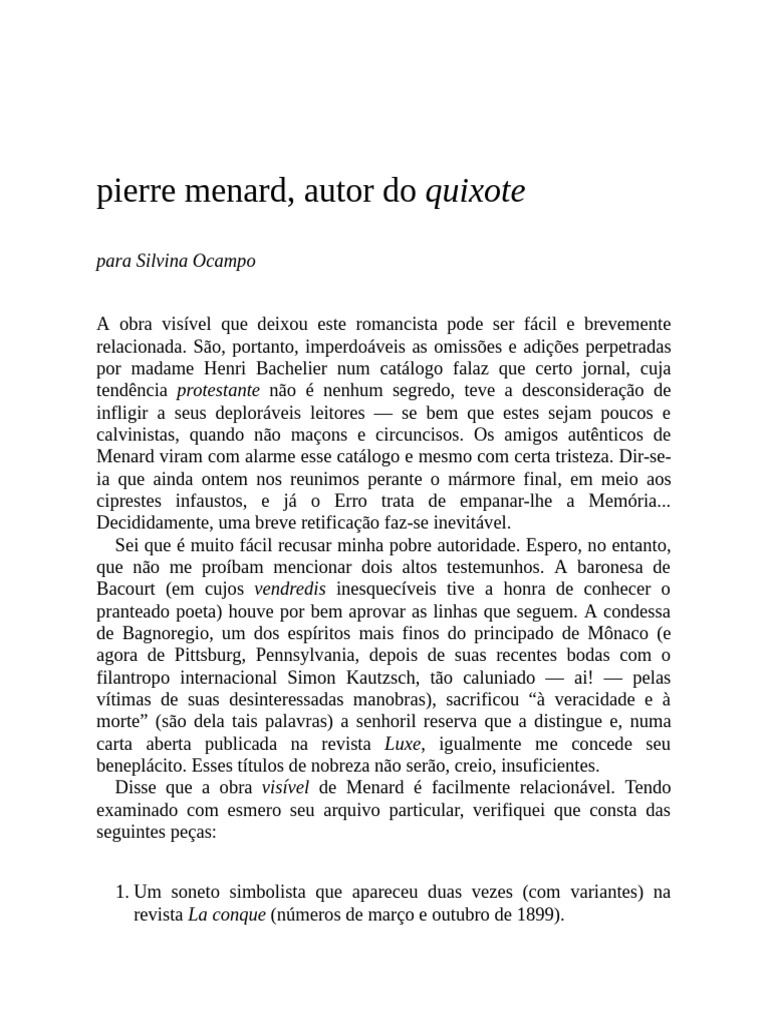 Pierre Menard e o Quixote Reimaginado | PDF | Dom Quixote | Miguel de ...