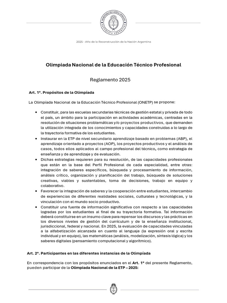 Reglamento de La Olimpíada Nacional de ETP 2025 | PDF | Enseñando | Evaluación