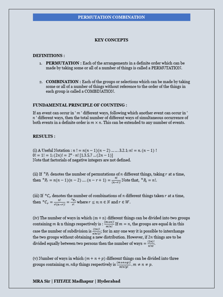 Permutation and Combination | PDF | Mathematics | Mathematical Concepts