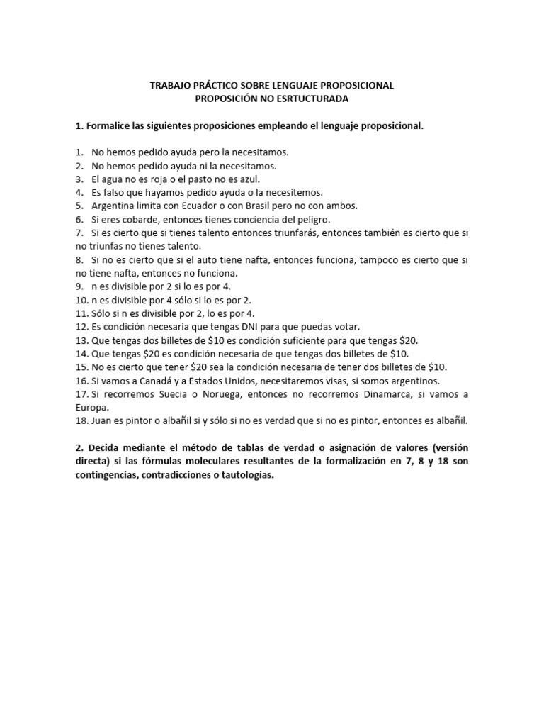 Tp Lenguaje Proposicional | PDF