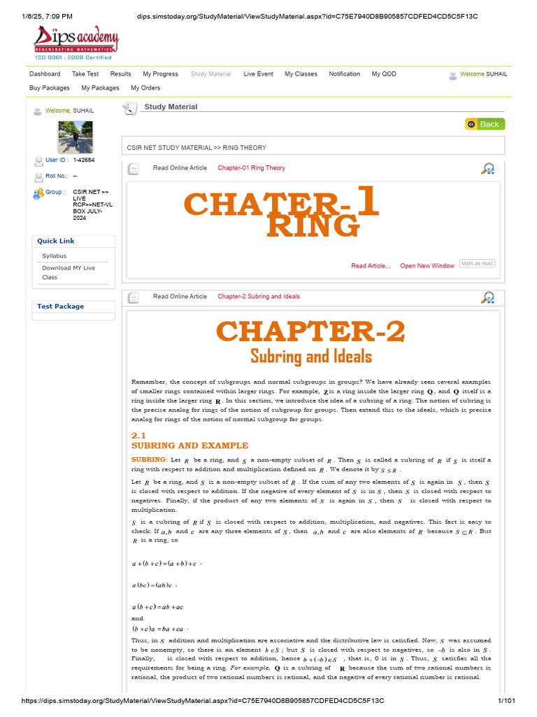 Ring Theory V Dips | PDF | Ring (Mathematics) | Empty Set