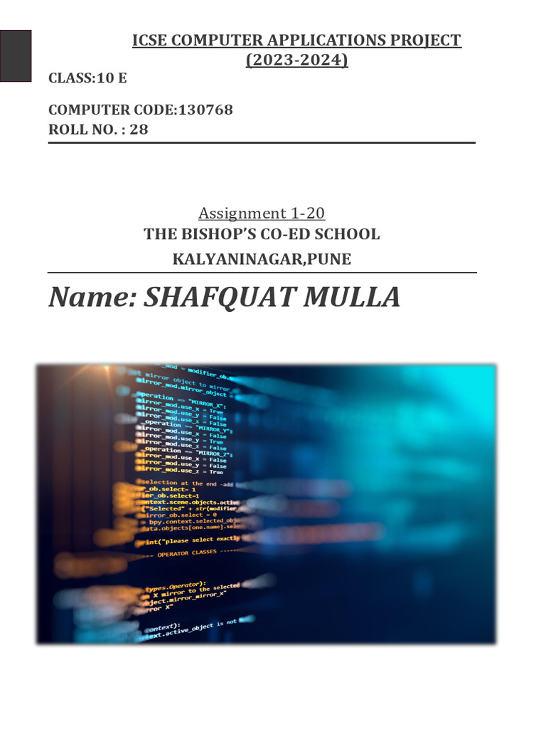 Computer Project Class 10 Finale | PDF | Method (Computer Programming ...