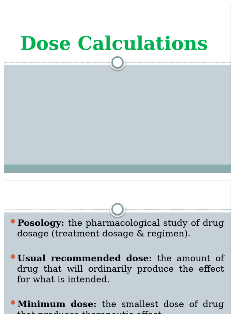 Dose Calculation | PDF | Dose (Biochemistry) | Chemistry