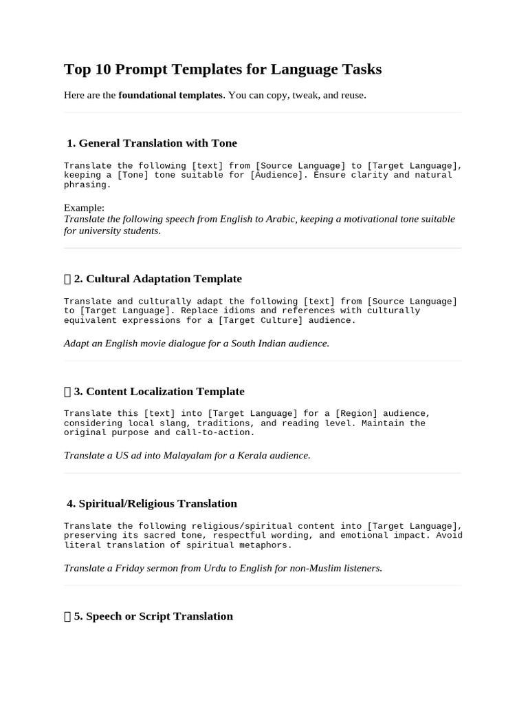 Language Task Prompt Templates | PDF | Translations | Poetry