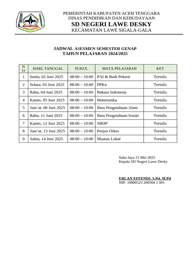 Jadwal Ujian Semester 2 | PDF