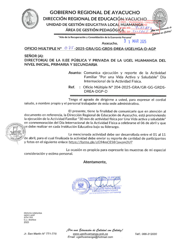 OFICIO MULT. N°075 Ejecución y Reporte de AF 06 de Abril | PDF