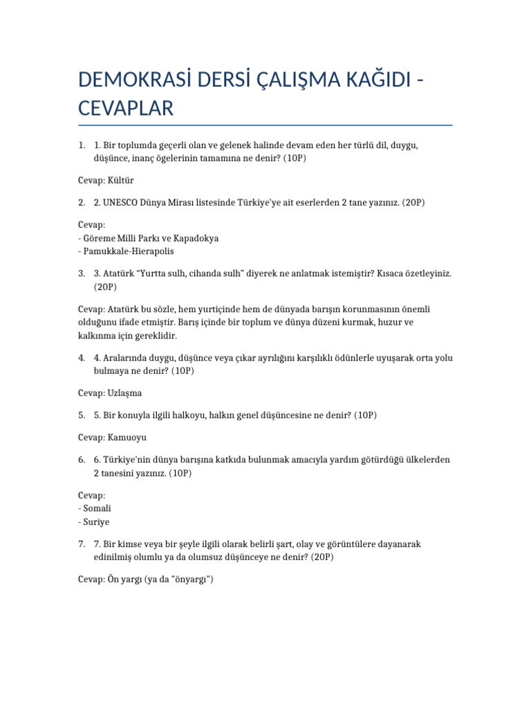 Demokrasi Dersi Cevaplar | PDF