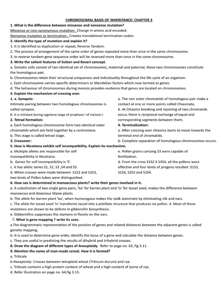 Chromosomal Basis of Inheritance Chapter 3 | PDF