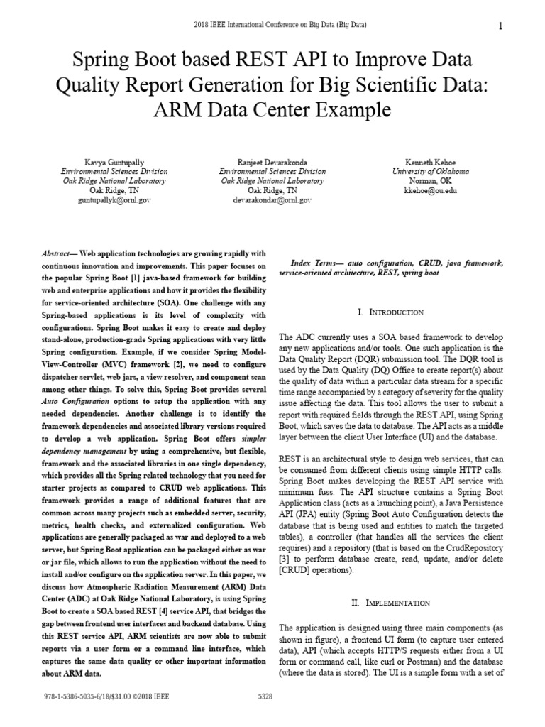 Spring Boot Based REST API To Improve Data Quality Report Generation For Big Scientific Data ARM ...