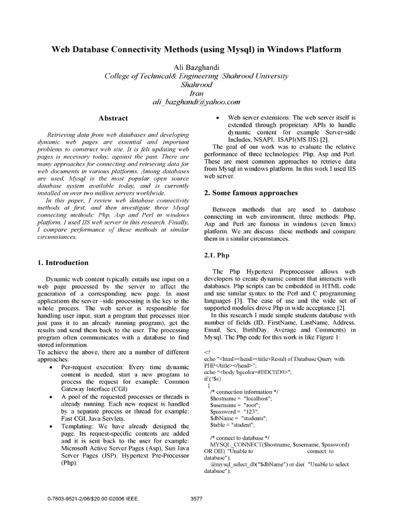 Web Database Connectivity Methods Using Mysql in Windows Platform | PDF | Php | World Wide Web
