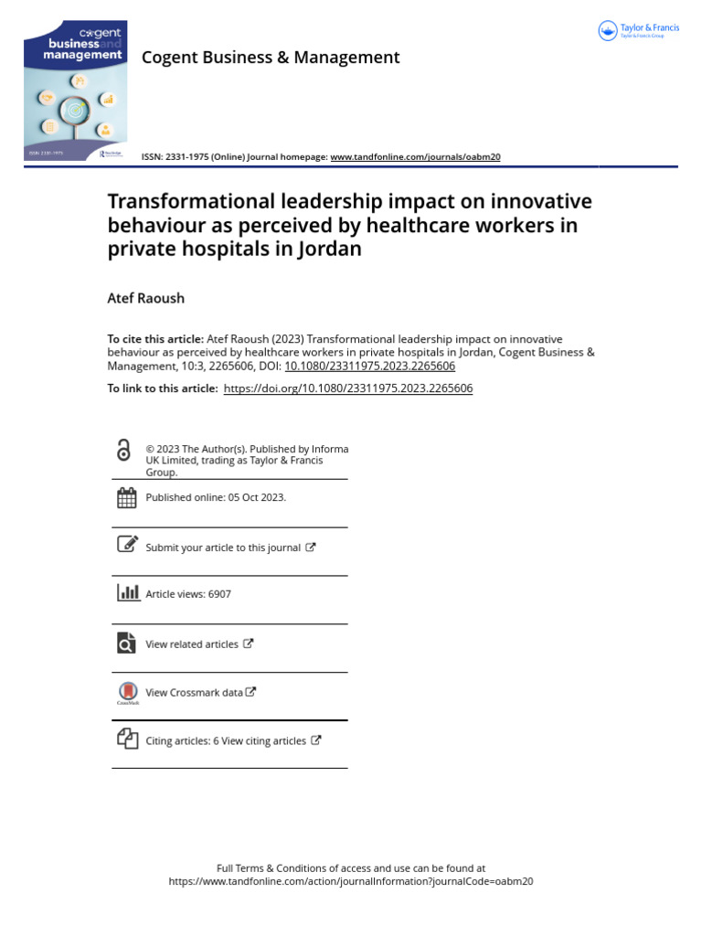 Transformational Leadership in Jordanian Healthcare | PDF | Leadership ...