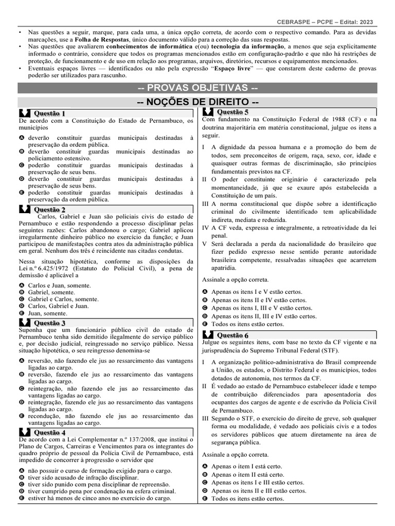 Prova Direito Pcpe 2023 | PDF | Roubo | Crimes