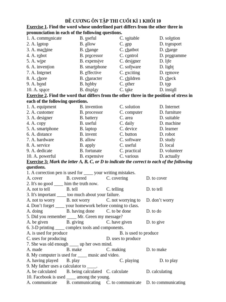 Đề Cương Ôn Thi Hk1-k10 | PDF | Laptop | Robot