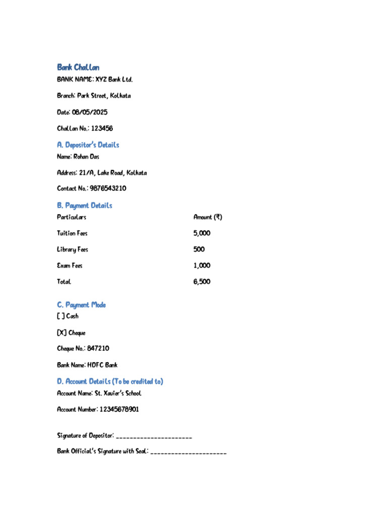 Bank Challan Sample | PDF