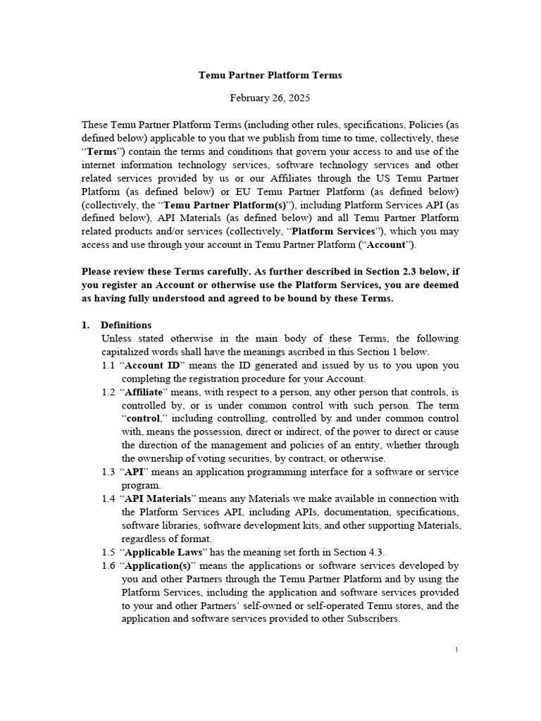 Temu Partner Platform Terms 20250523 | PDF | Defamation | Proprietary ...