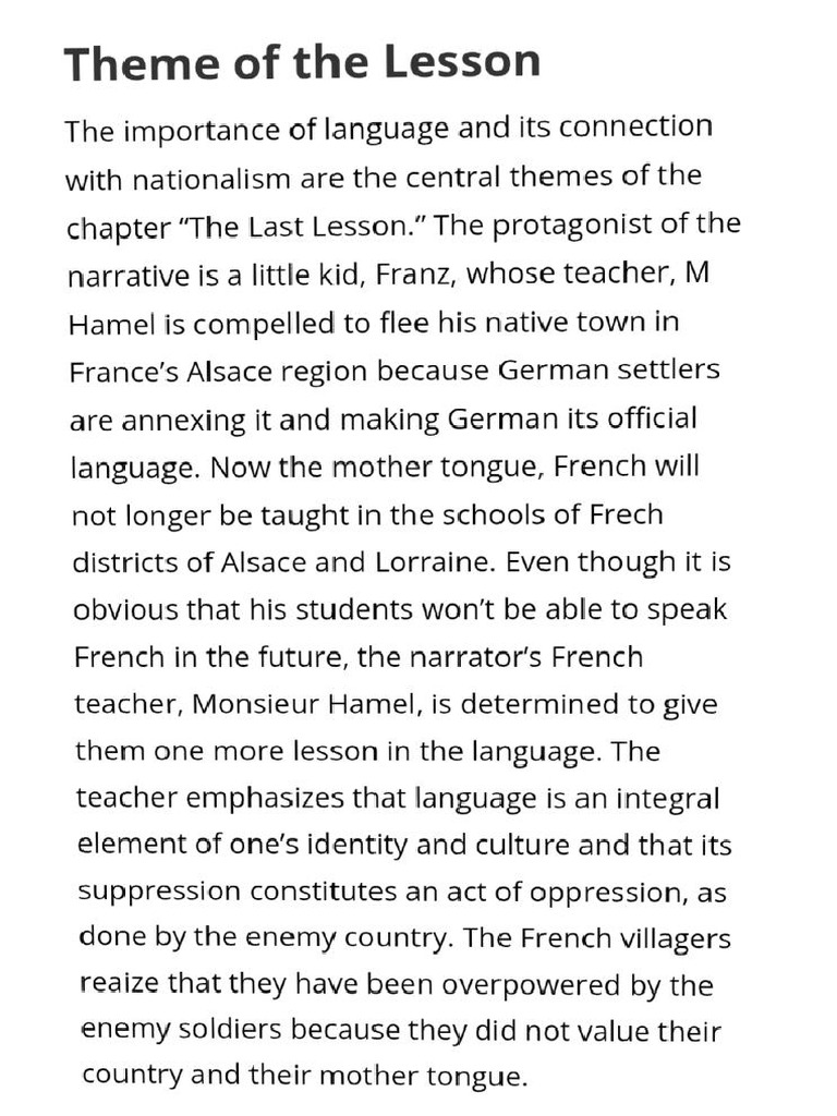 XII English - The Last Lesson | PDF