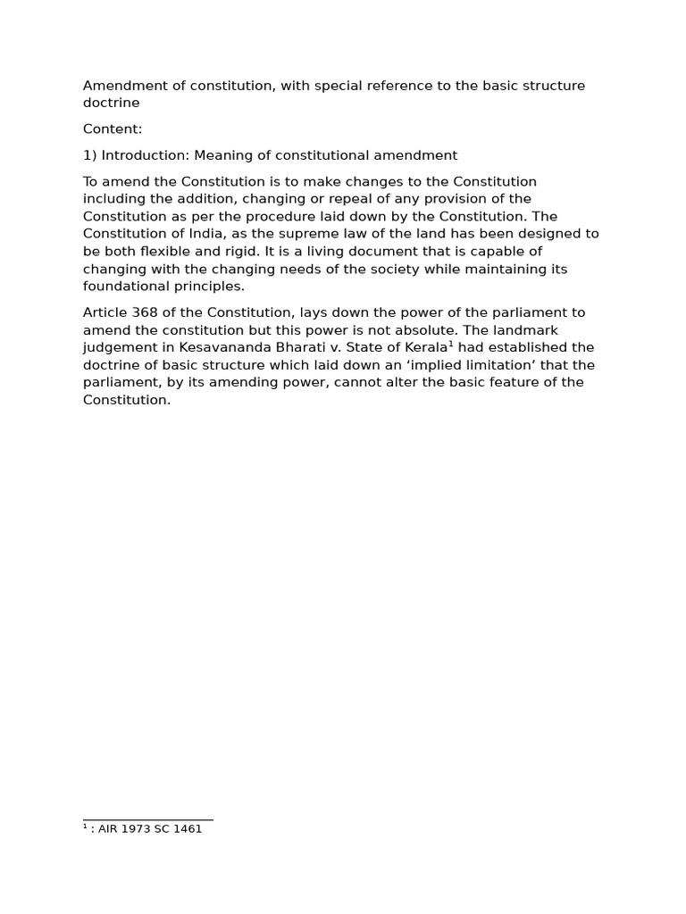 Constitutional Amendment and Basic Structure | PDF | Political Law ...