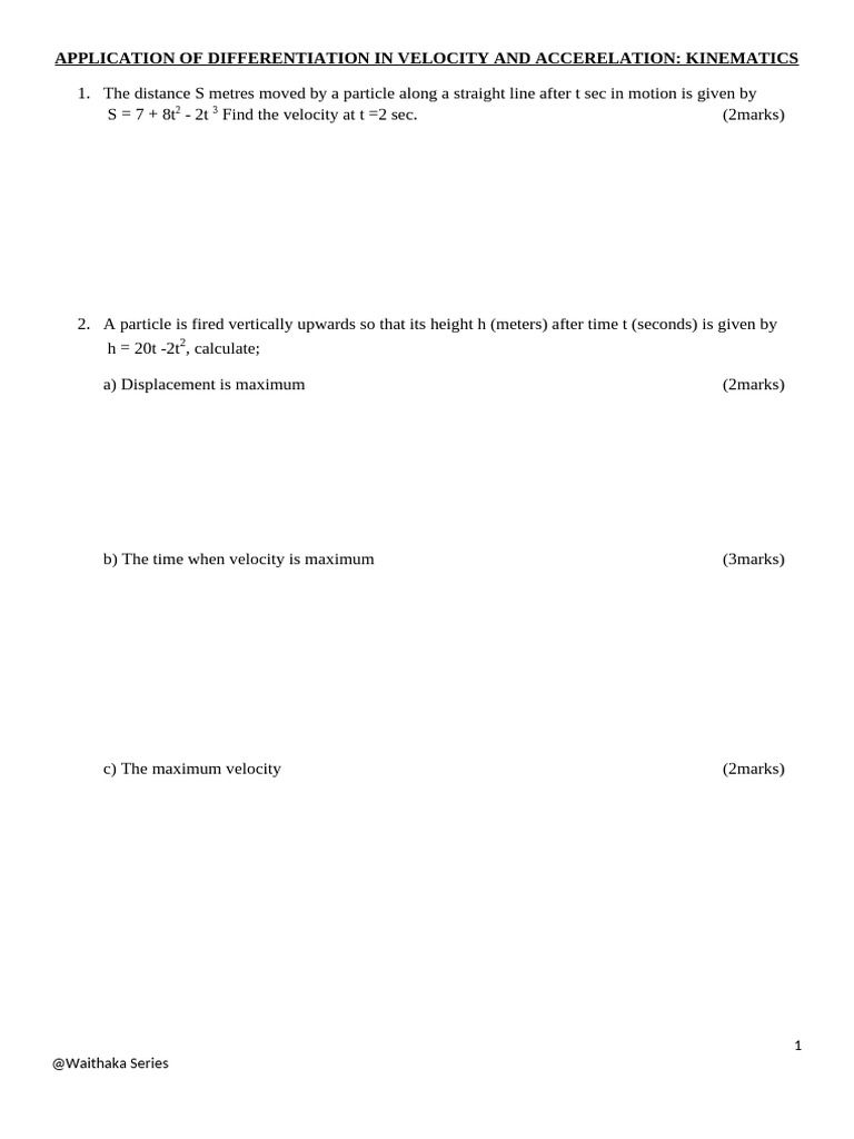 Application of Differentiation in Velocity and Accerelation | PDF ...