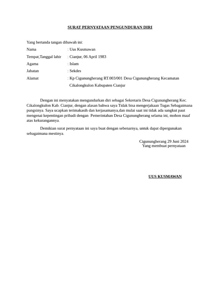 Surat Pengunduran Diri Jeri | PDF