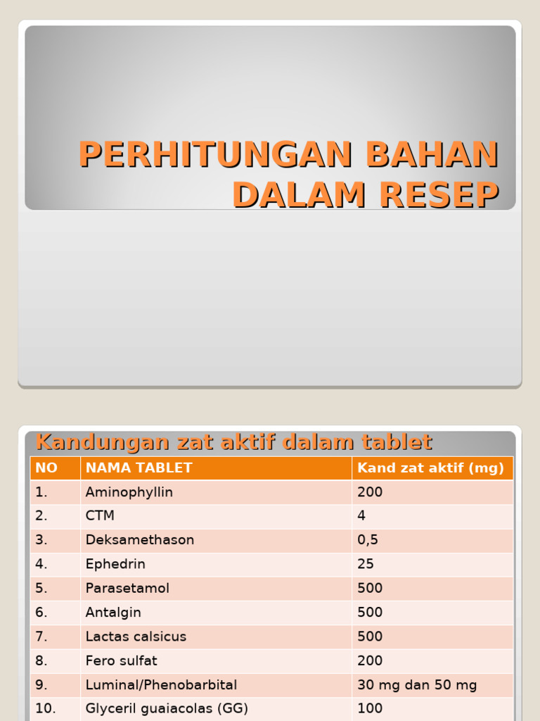 Perhitungan Bahan Resep Obat Tablet | PDF