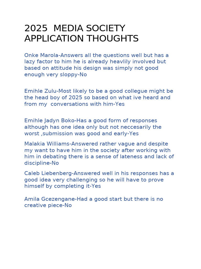 2025 Media Society Application Thoughts | PDF