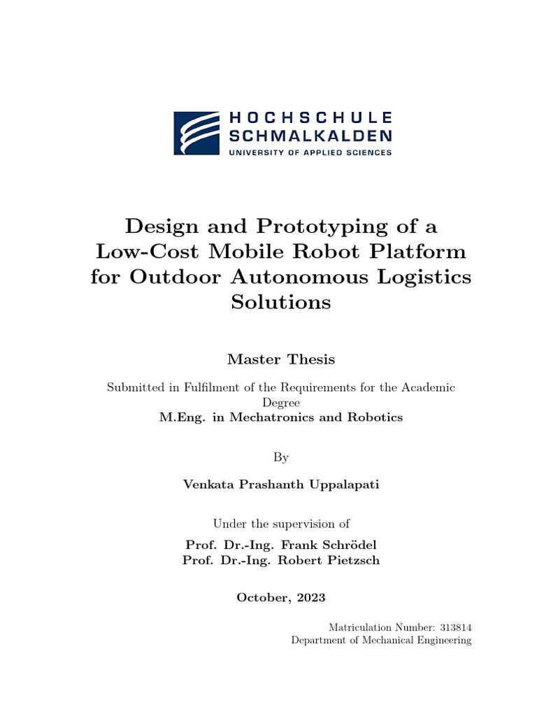 Design and Prototyping of a Low Cost Mobile Robot Platform for Outdoor Autonomous Logistics ...