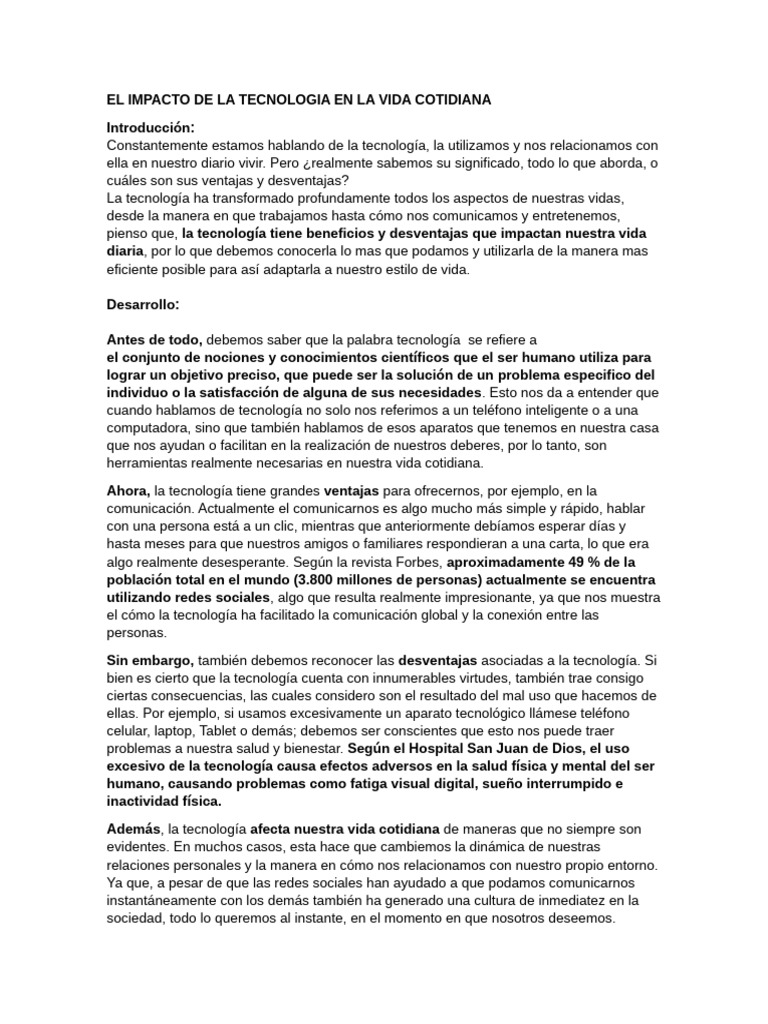 El Impacto de La Tecnologia en La Vida Cotidiana | PDF | Sicología