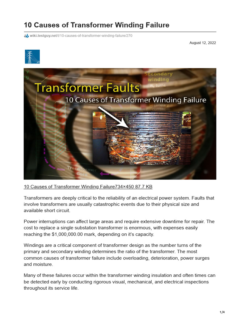 Causes of Transformer Winding Failure | PDF | Transformer | Insulator ...
