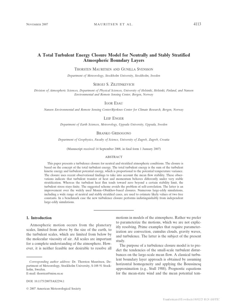 A Total Turbulent Energy Closure Model For Neutrally and Stably ...