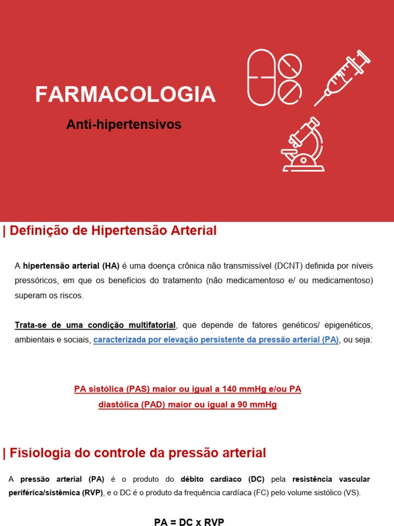 Farmacologia de Anti-Hipertensivos | PDF | Pressão sanguínea | Hipertensão