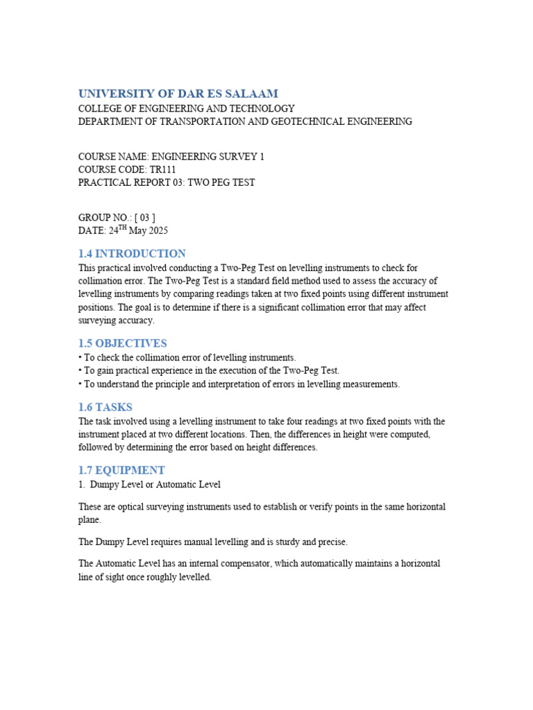 Two-Peg Test Surveying Report | PDF