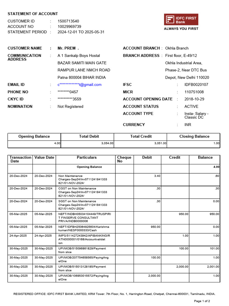 IDFCFIRSTBankstatement 10029969739 | PDF | Banks | Automated Teller Machine