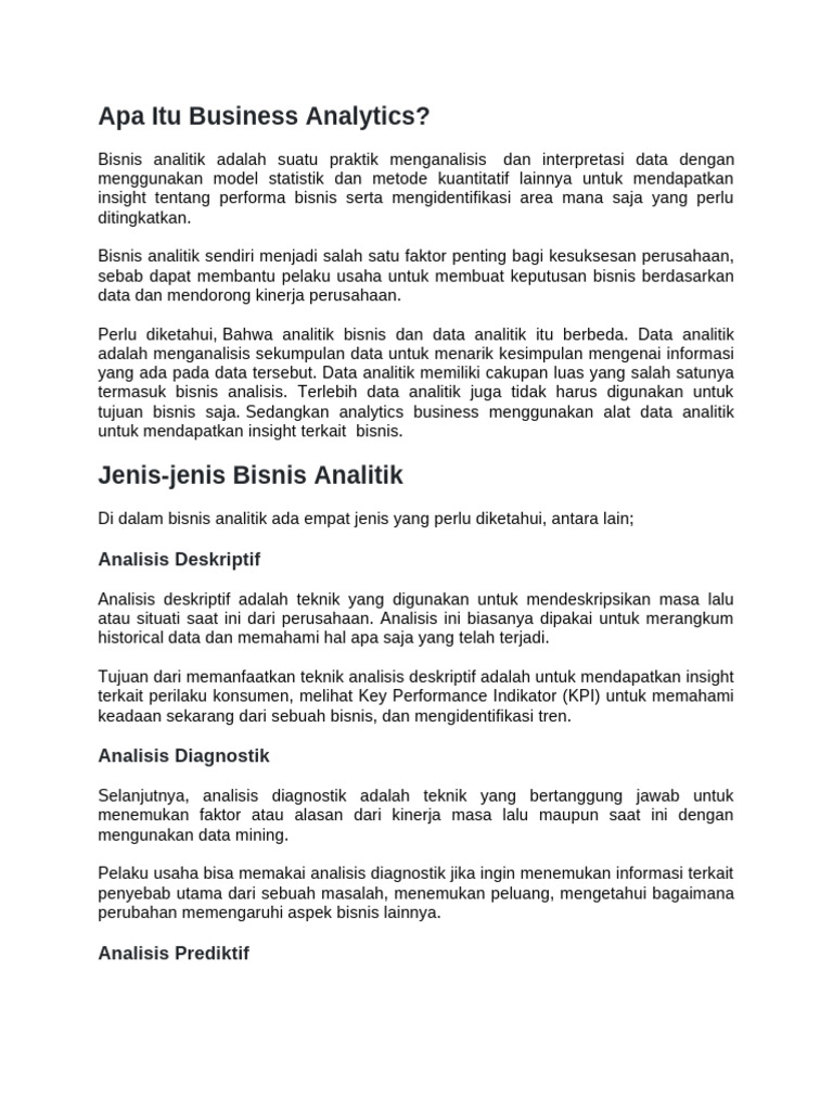 Apa Itu Business Analytics | PDF