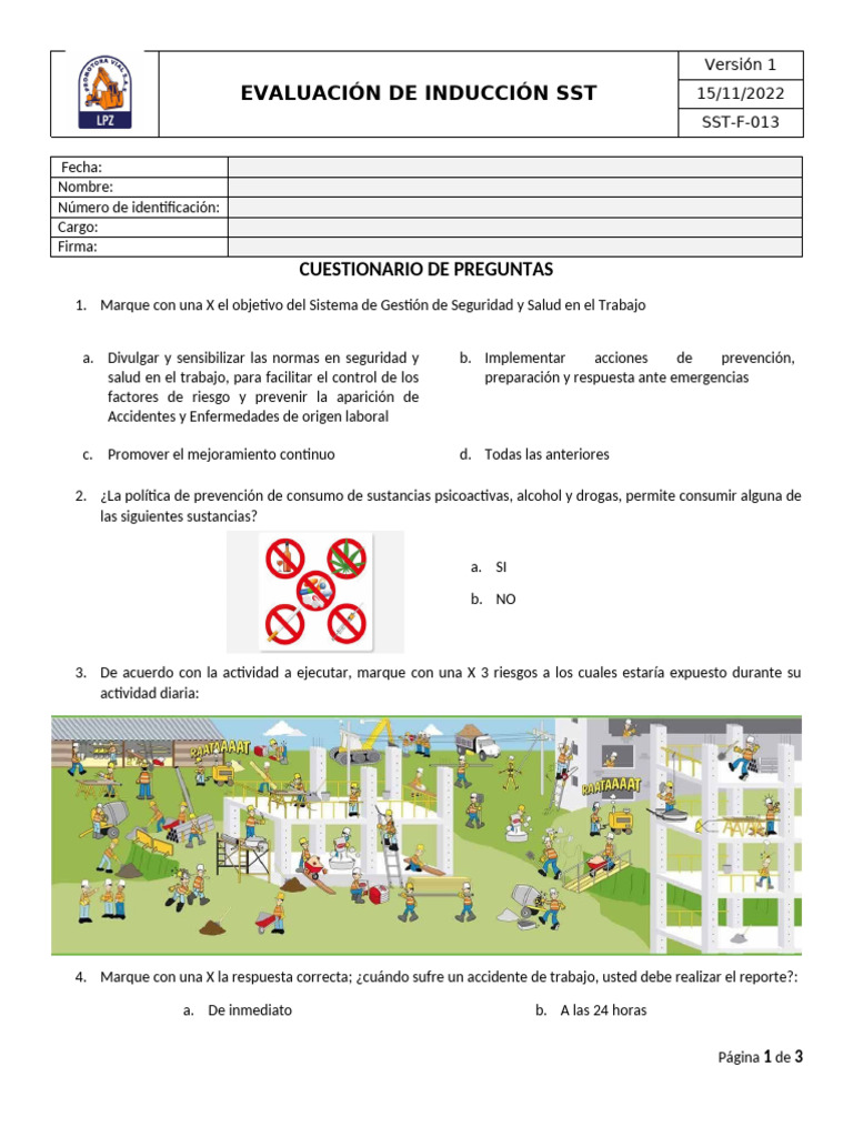 SST-F-013. Evaluación de Inducción SST V2 | PDF