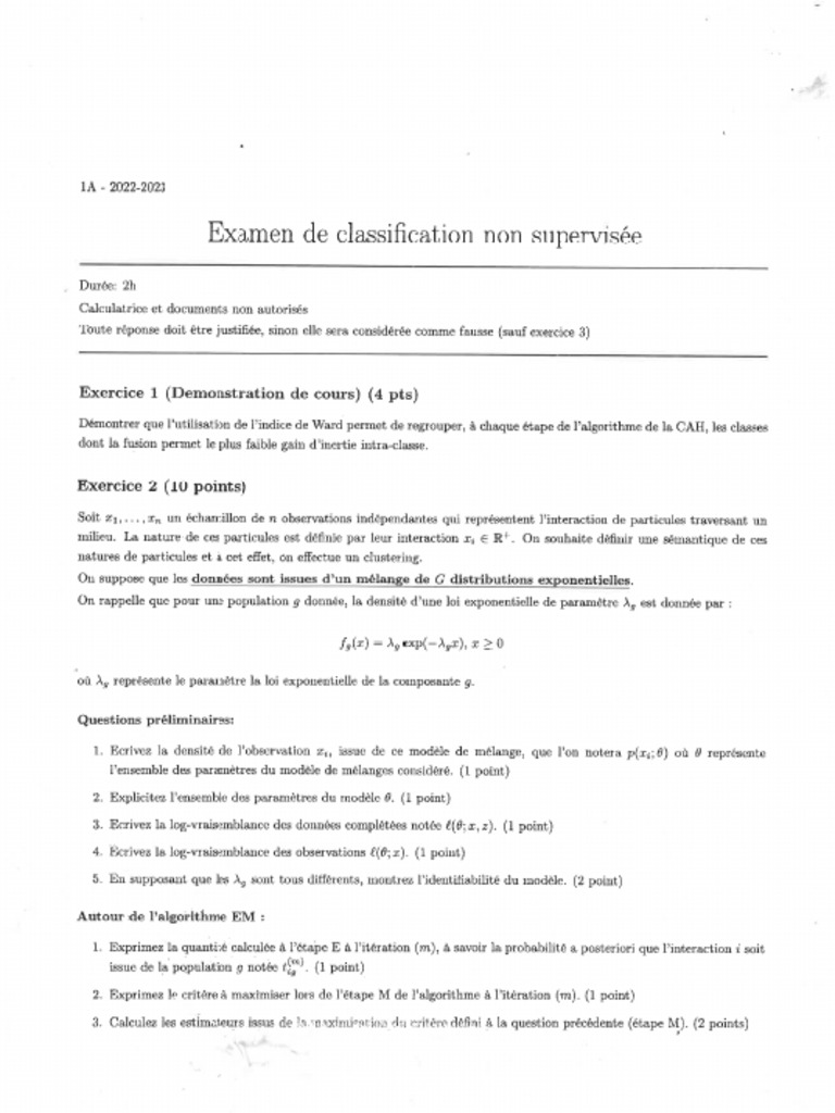 [2022-2023] Examen (Sans QCM) - Classification Non Supervisée | PDF