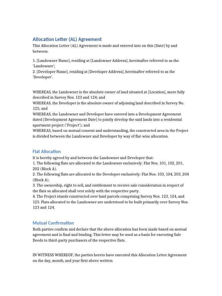 Allocation Letter Agreement | PDF