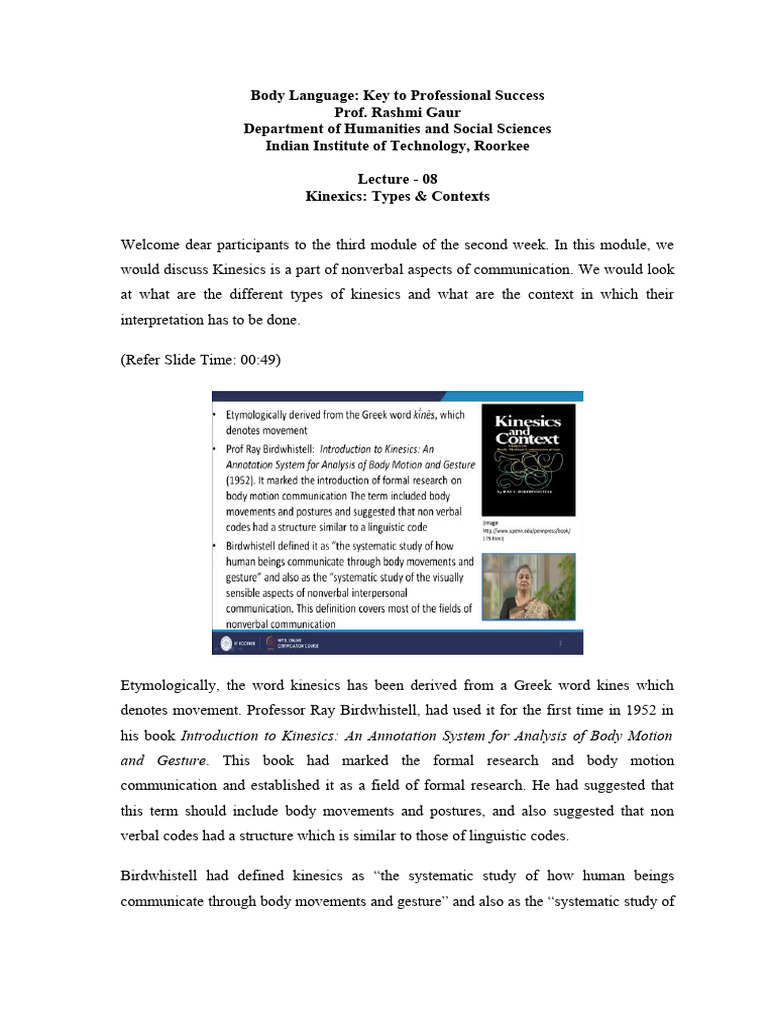 Kinesic | PDF | Nonverbal Communication | Gesture
