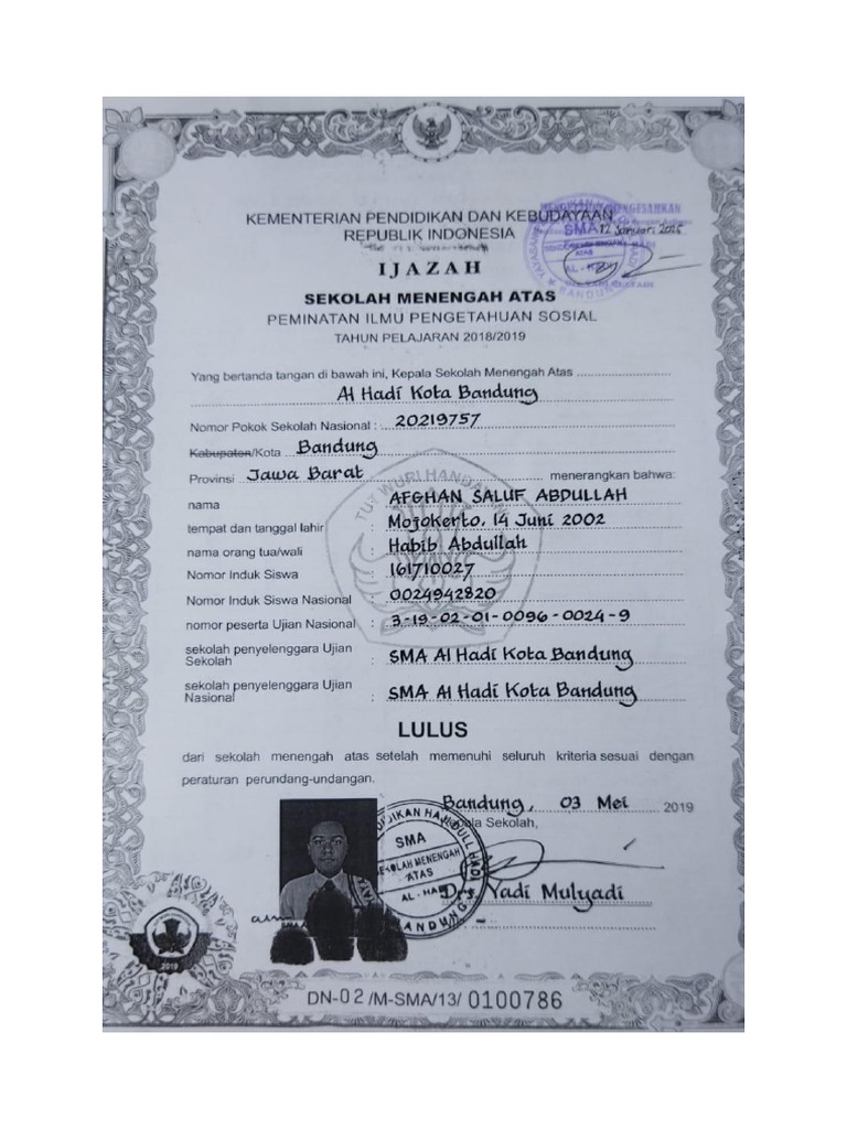 Legalisir Foto Copy Ijasah Cap Basah | PDF