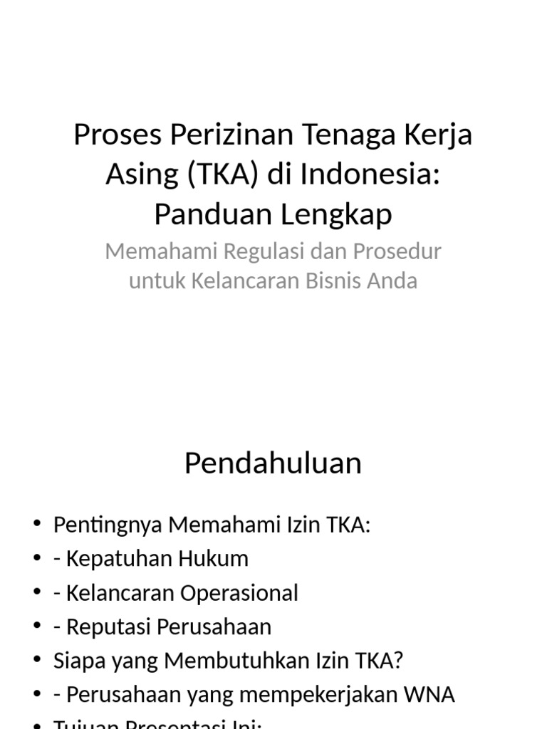 Perizinan TKA Indonesia Presentasi | PDF