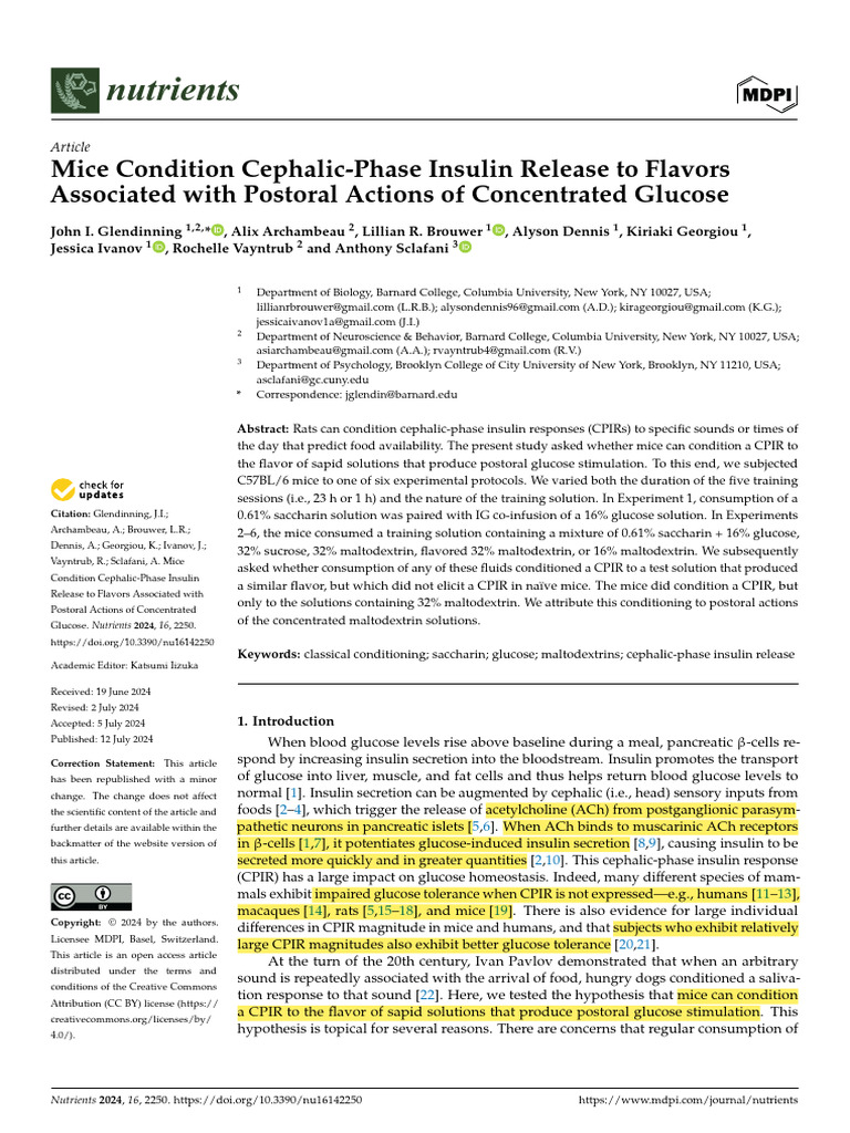 Mice Condition Cephalic-Phase | PDF | Experiment | Glucose