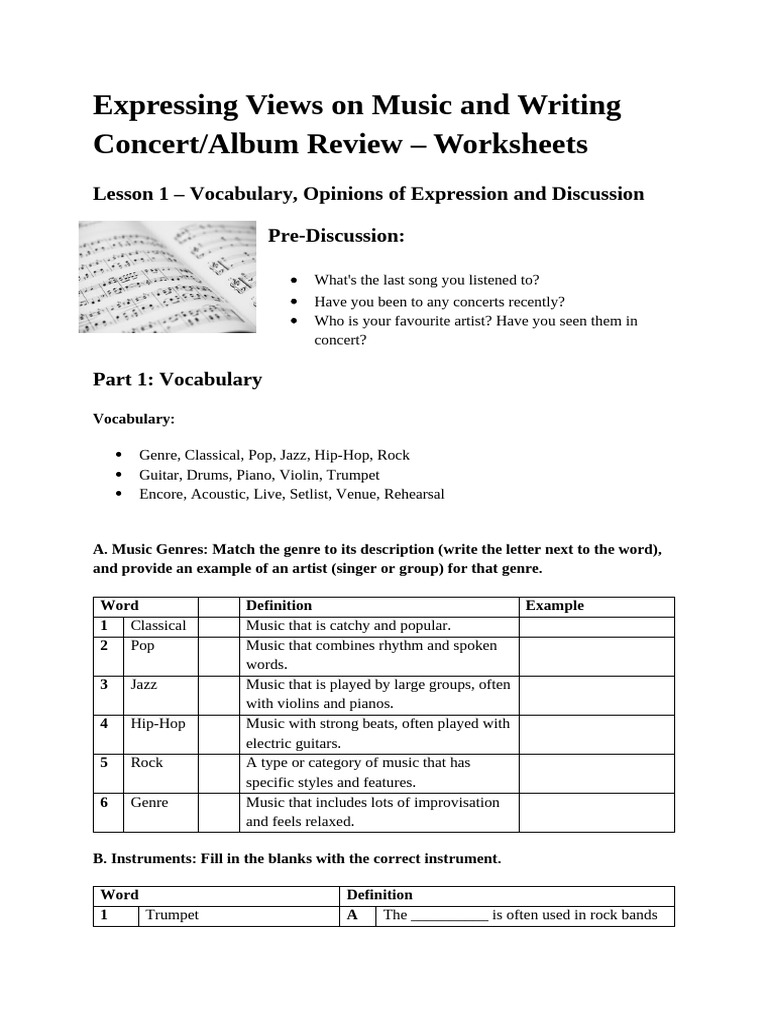 Lesson 1 - Expressing Views On Music and Writing Concert Reviews | PDF ...