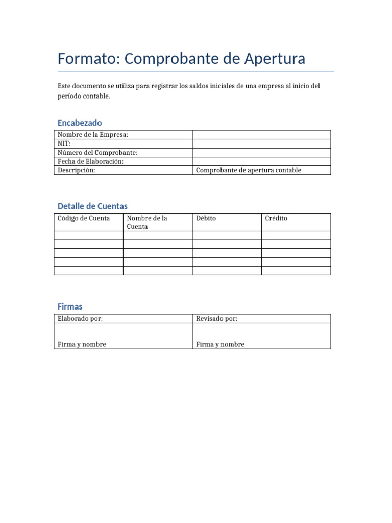 Formato Comprobante Apertura | PDF
