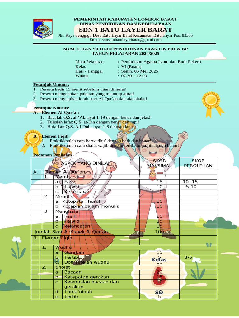 Soal USP Praktik PAI SD - 2024-2025 | PDF