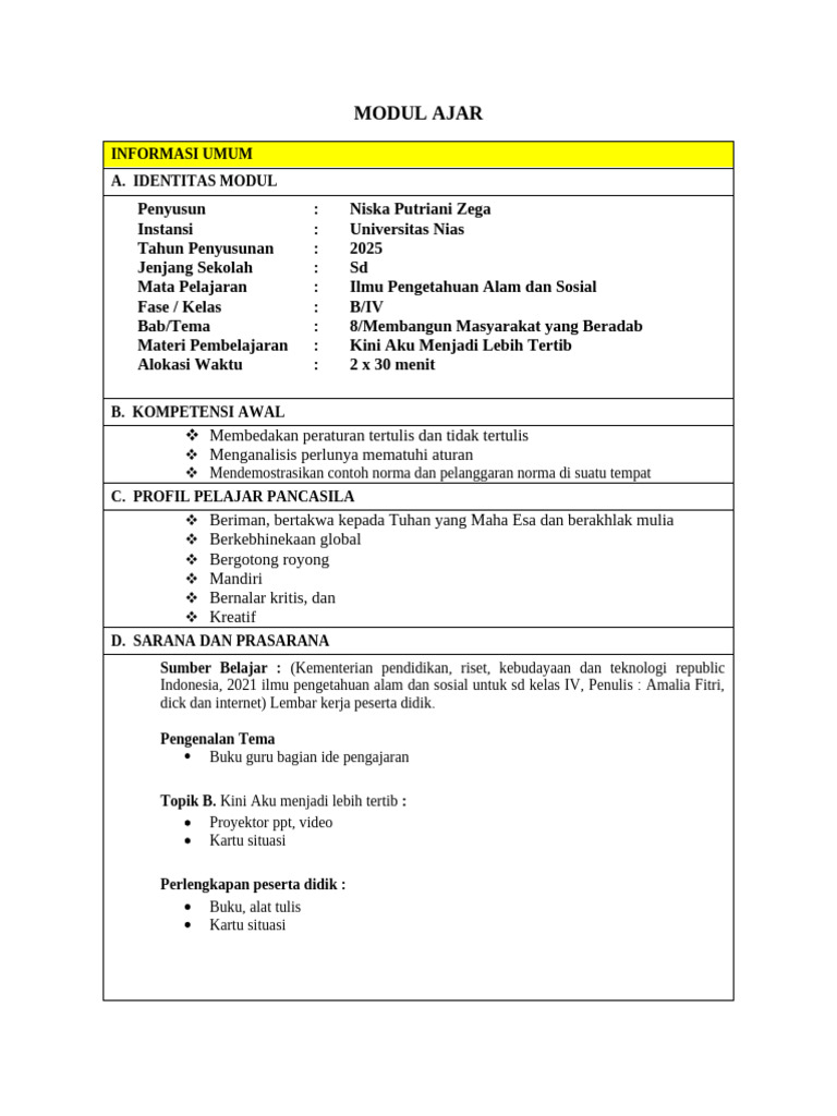 Form Modul Ajar | PDF