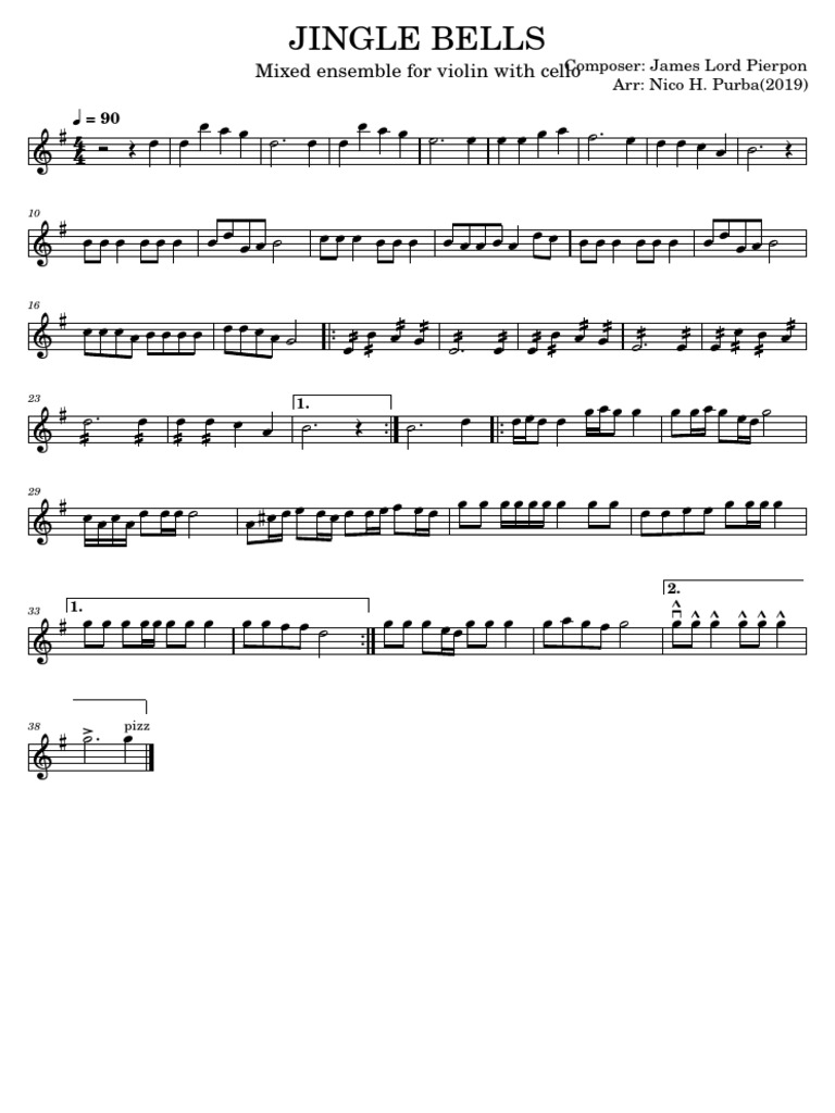 Jingle Bells Arrangement for Violin & Cello | PDF