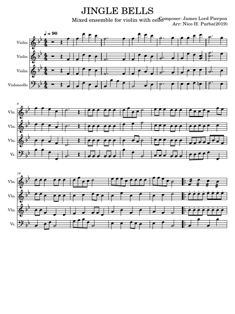 JINGLE BELLS String Quartet in Sib Piano | PDF | Cello | Violin