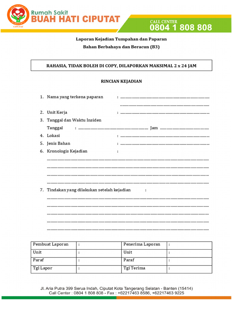 STD 3 Ep 4 Form Laporan Terjadi Tumpahan Dan Paparan B3 | PDF