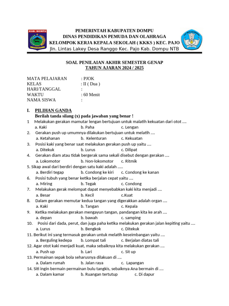 Soal Pjok Kelas 2 Smester 2 Uli | PDF