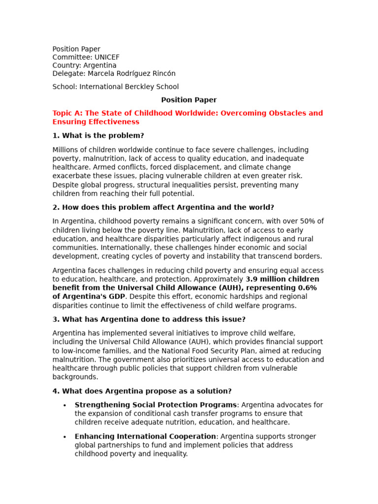 Position Paper MUN IBS ARGENTINA | PDF | Poverty | Poverty & Homelessness